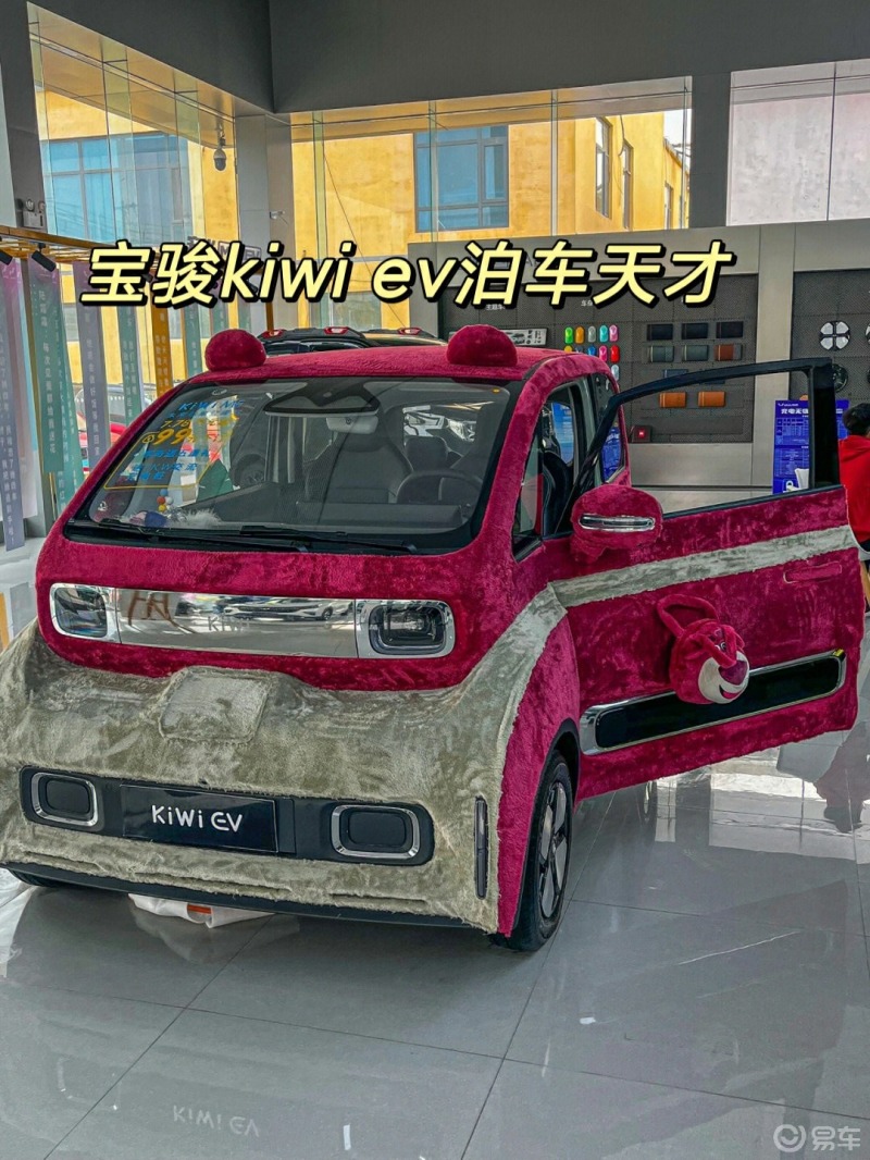 宝骏Kiwi EV粉红色毛茸茸的车衣 忒可爱了吧_undefined_易车社区