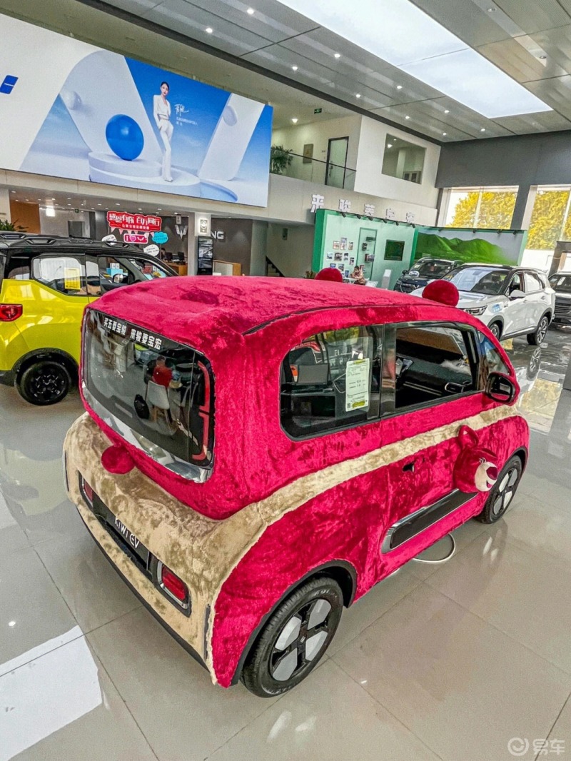 宝骏Kiwi EV粉红色毛茸茸的车衣 忒可爱了吧_undefined_易车社区