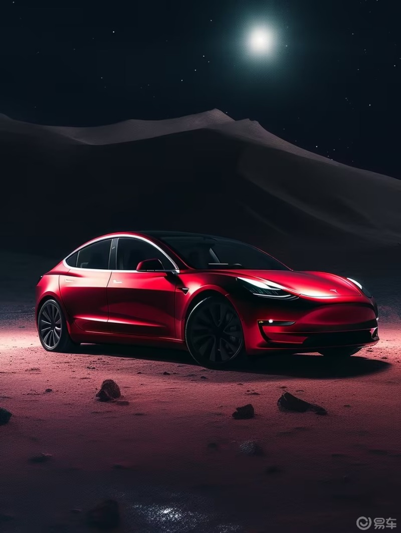 AIGC改色-中国红Model3发至月球_Model 3社区_易车社区